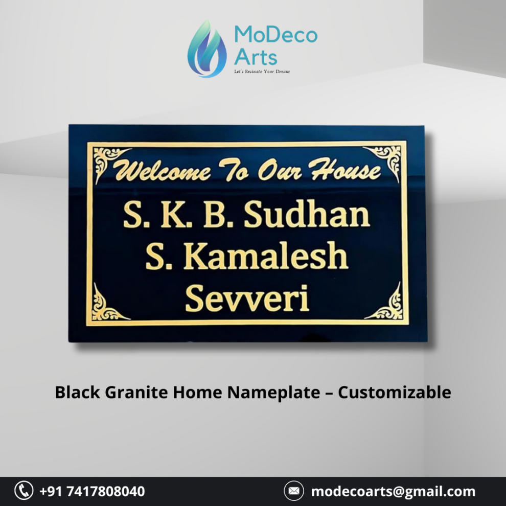 Black Granite Home Nameplate for a Timeless Entrance