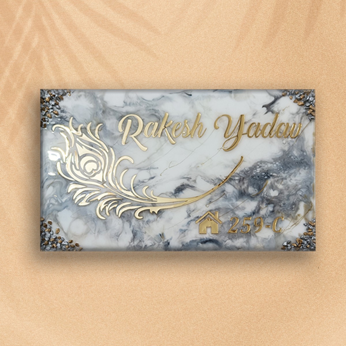Elegant White Golden Resin Name Plate – Touch of Luxury