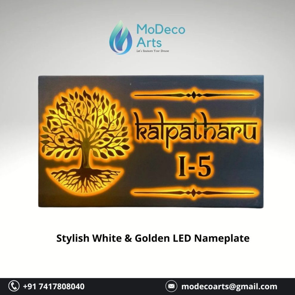 Golden LED Nameplate 😍 Illuminate Your Spac