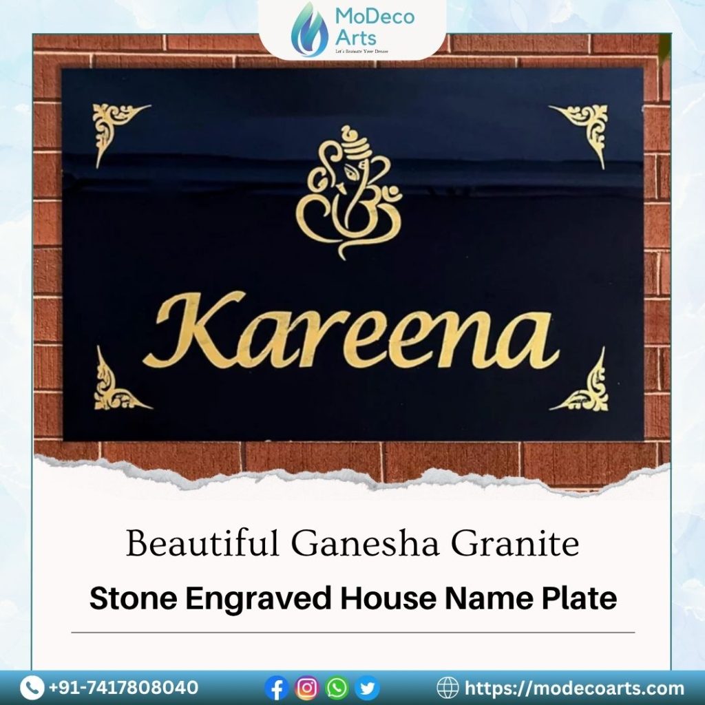 Beautiful Ganesha Granite Stone Engraved House Name Plate
