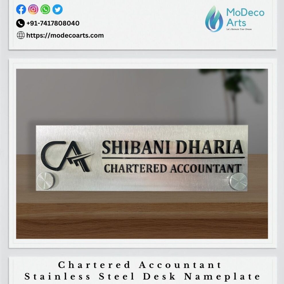 Stainless Steel Desk Nameplate – Elegant & Personalized